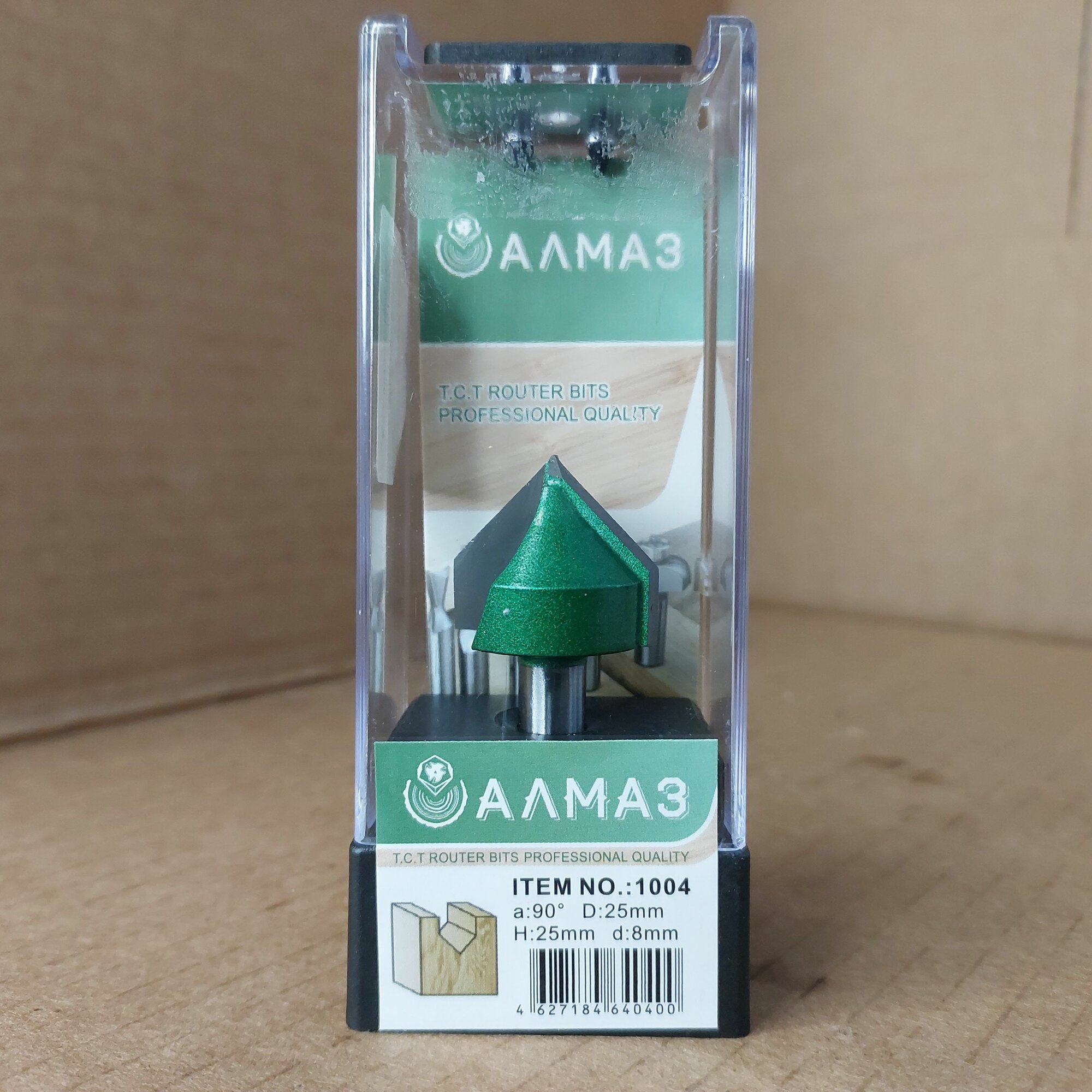 Фреза V образная 90 градусов Алмаз 1004 Пазовая V обр D:25mm I:25mm d:8mm