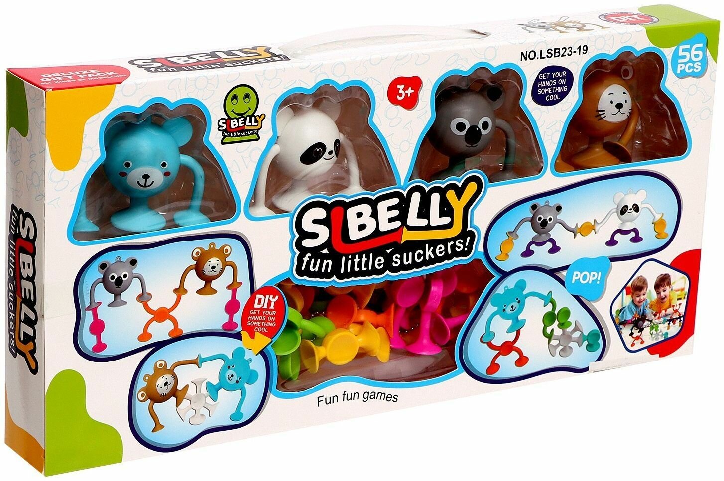 Мягкий конструктор Sibelly "Забавные присоски", детский игровой набор из 56 силиконовых деталей