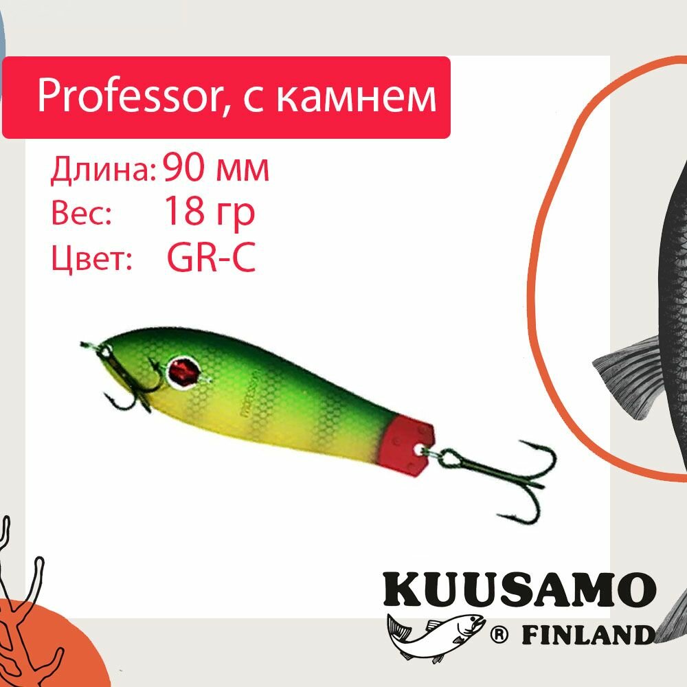 Блесна для рыбалки Kuusamo Professor 2, 90/18 с камнем, GR-C (колеблющаяся)