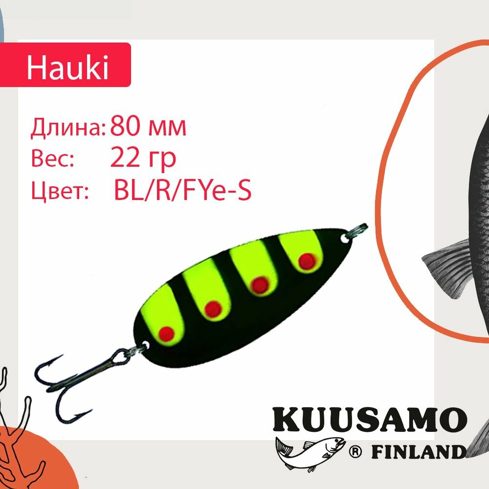 Блесна для рыбалки Kuusamo Hauki 80/22 BL/R/FYe-S (колеблющаяся)
