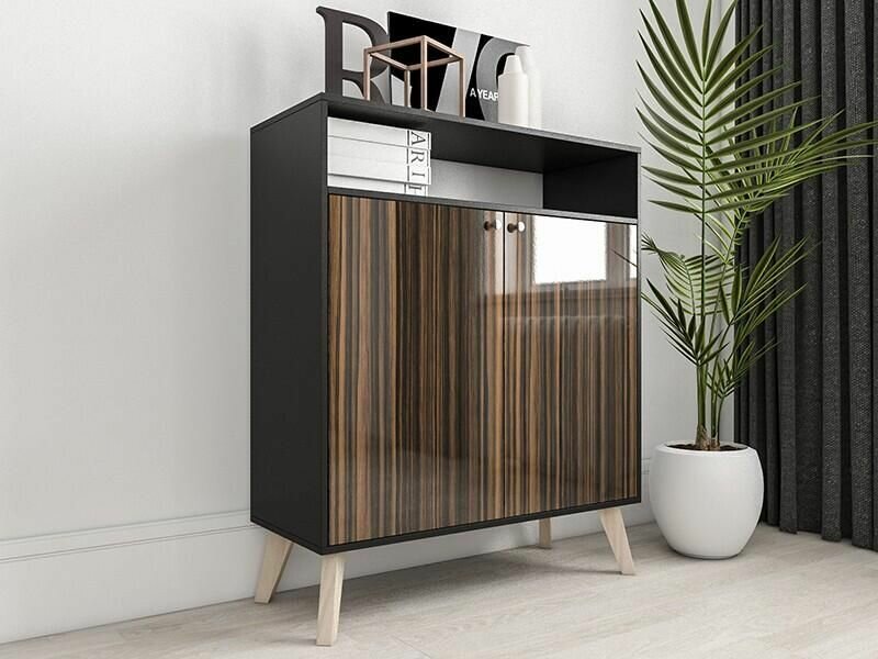 Комод для вещей "Парма 11.2" 100х120х40, черный / зебрано глянец