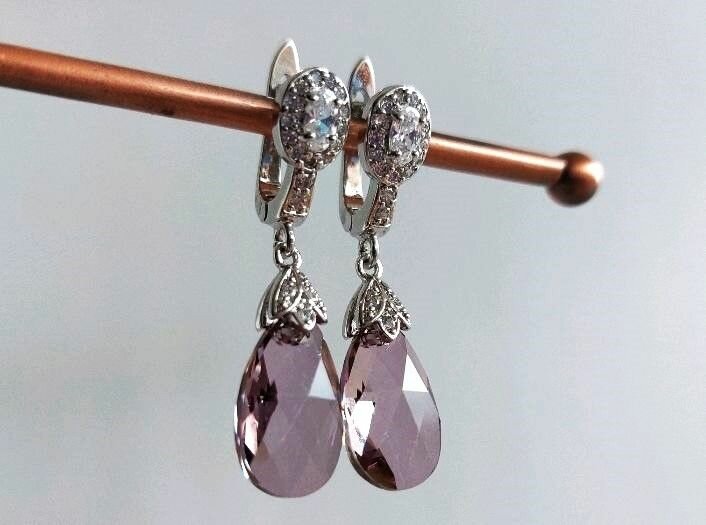Серьги с подвесками, кристаллы Swarovski