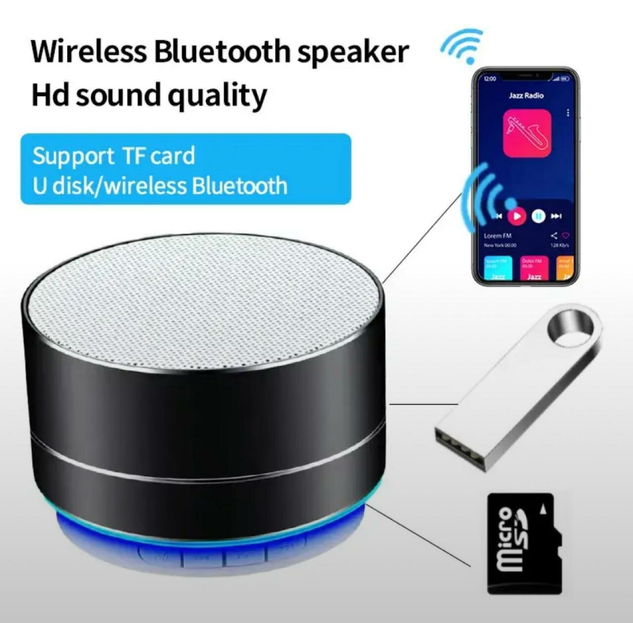 Колонка блютуз / Цветомузыка / USB/ Micro SD / - Чёрный