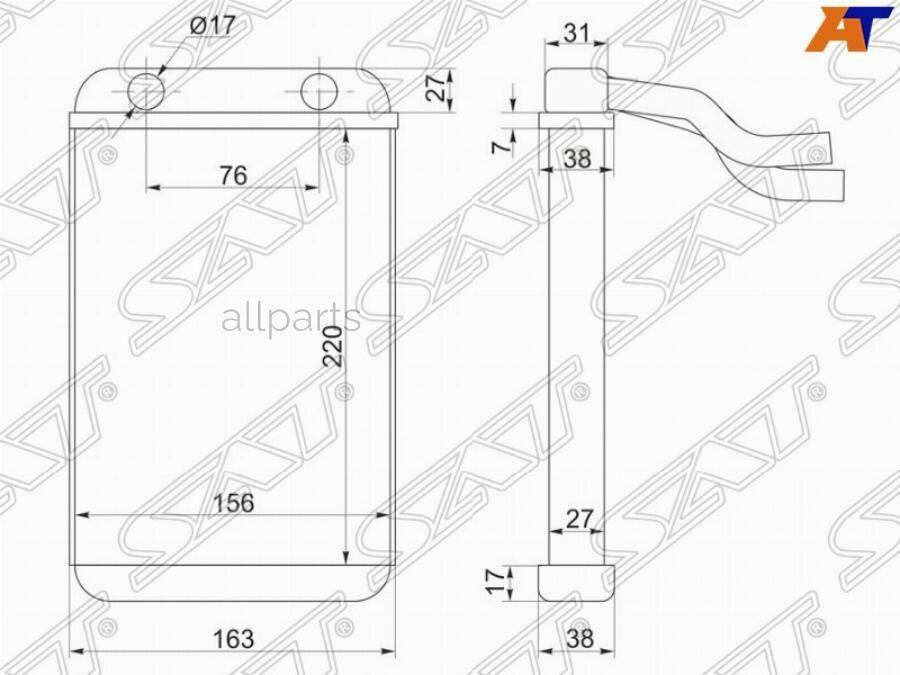 SAT ST-TY89-395-0 Радиатор отопителя салона Toyota Land Cruiser Prado (J90) 96-02 / 4Runner 95-02