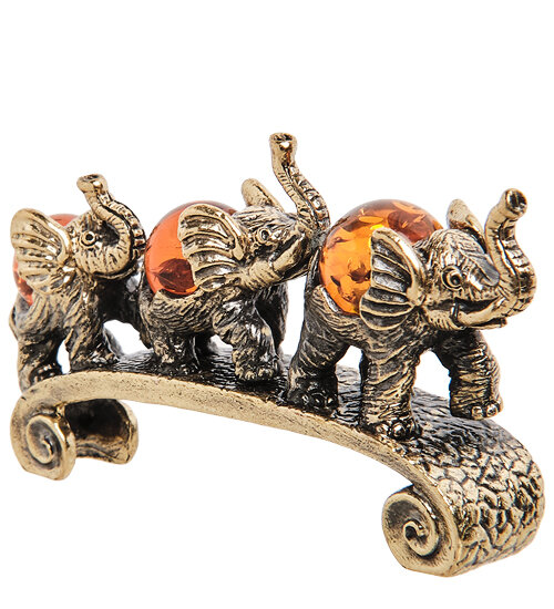 Фигурка Слоны - ум, честность, доброта (латунь, янтарь) AM-2193 113-706356