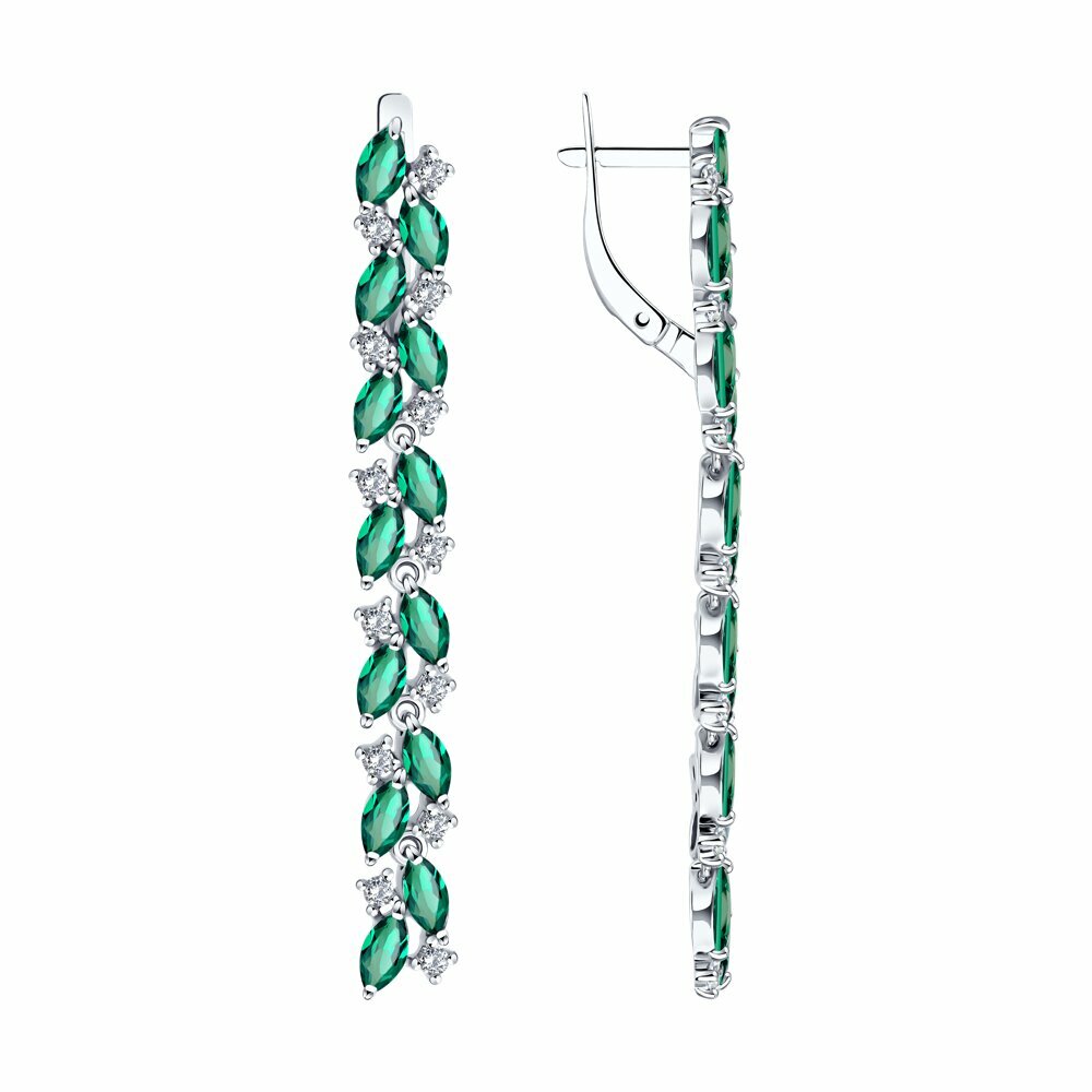 Серьги с подвесками Diamant, серебро, 925 проба, родирование, фианит, ситалл