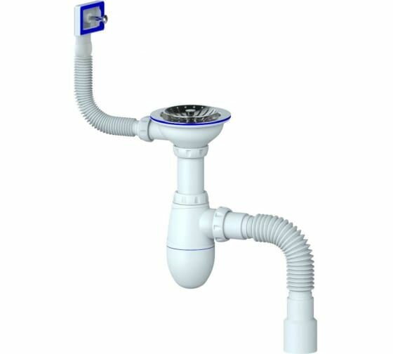 Сифон Unicorn B425P 3 1/2х40 с прямоугольным переливом, с гофрой 40х40х50 винт, шток, ручка - пластик 541219