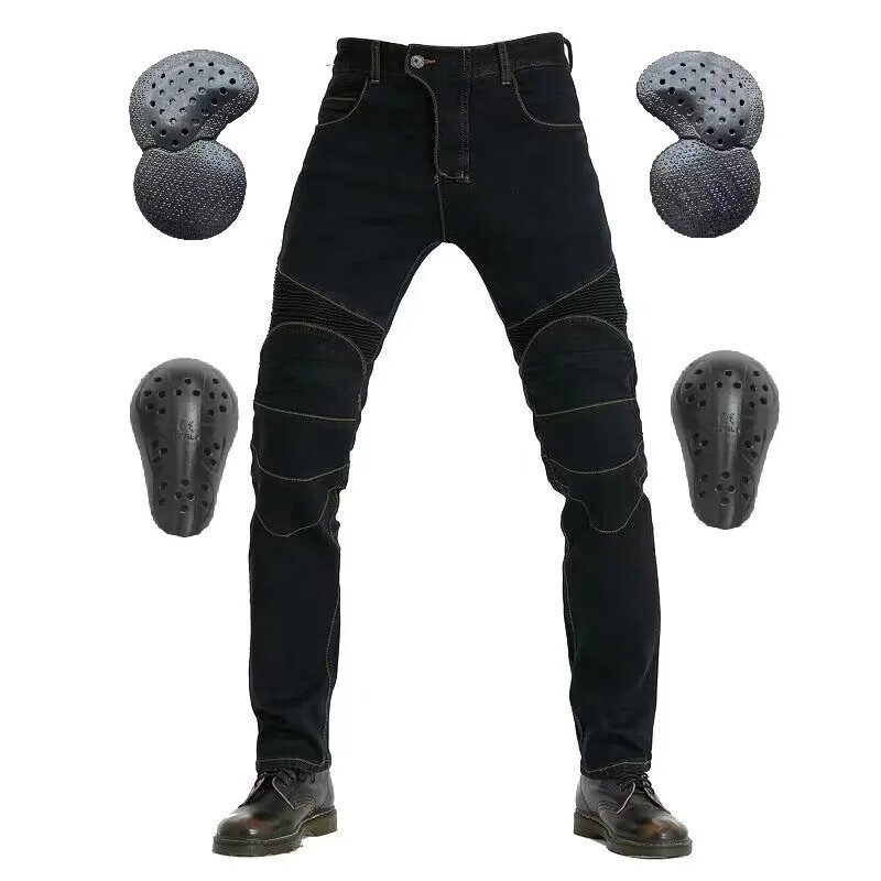 Мотоджинсы мужские черные с защитой, 5XL