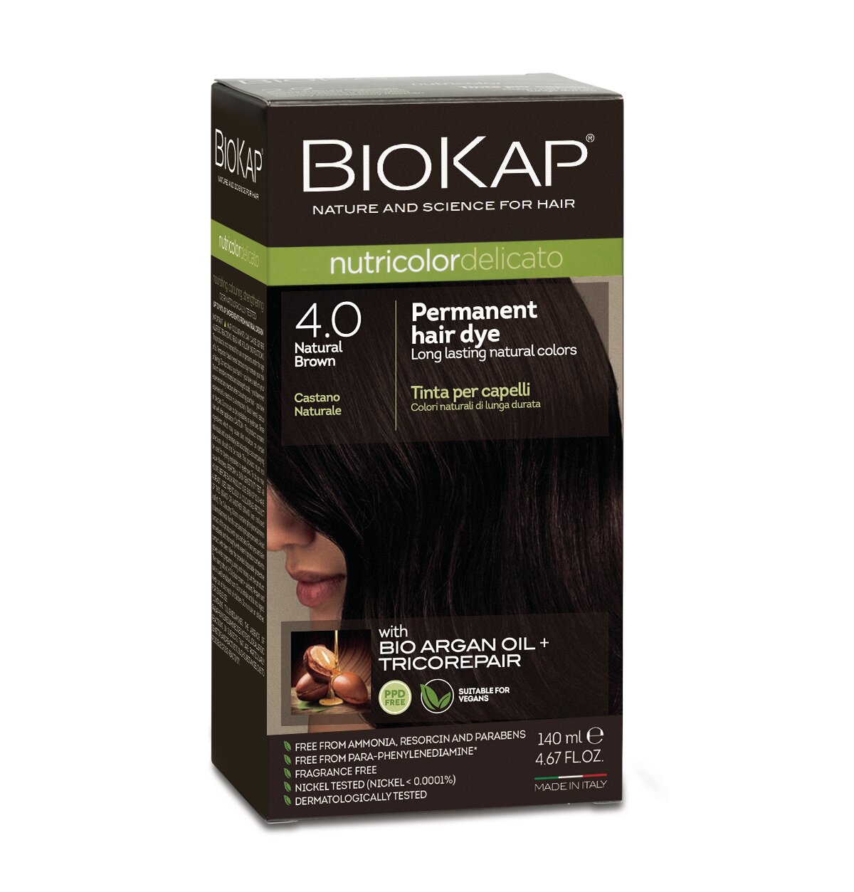 Краска для волос BioKap Delicato коричневый тон 4.0, 140мл