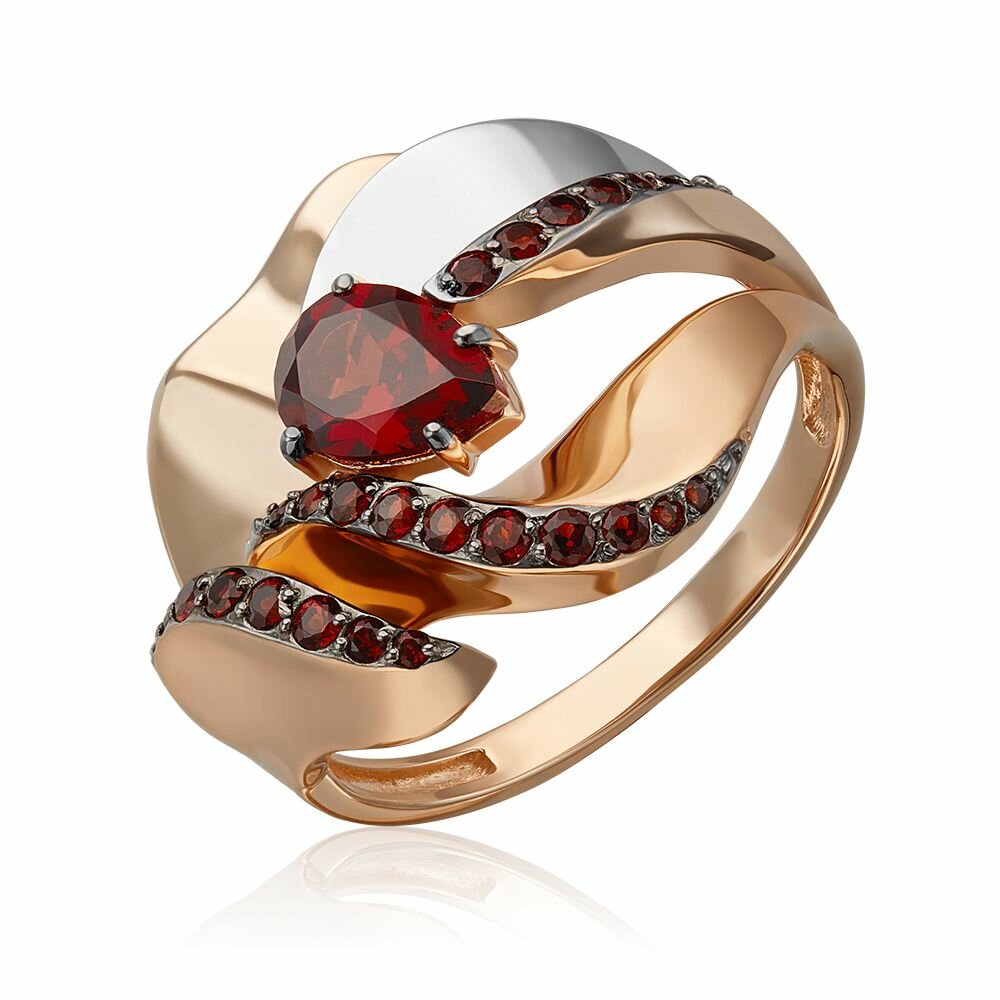 Кольцо, комбинированное золото, 585 проба, родирование, гранат