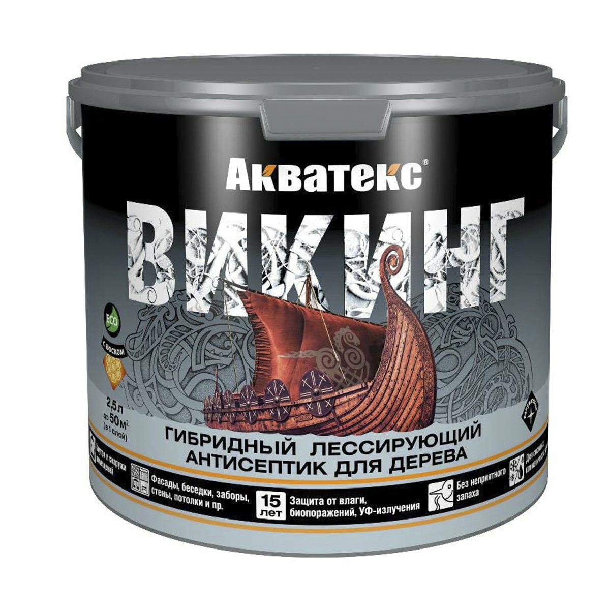 Антисептик для дерева Акватекс Викинг 65088, лессирующий, полуматовый, 2,5 л, сосна