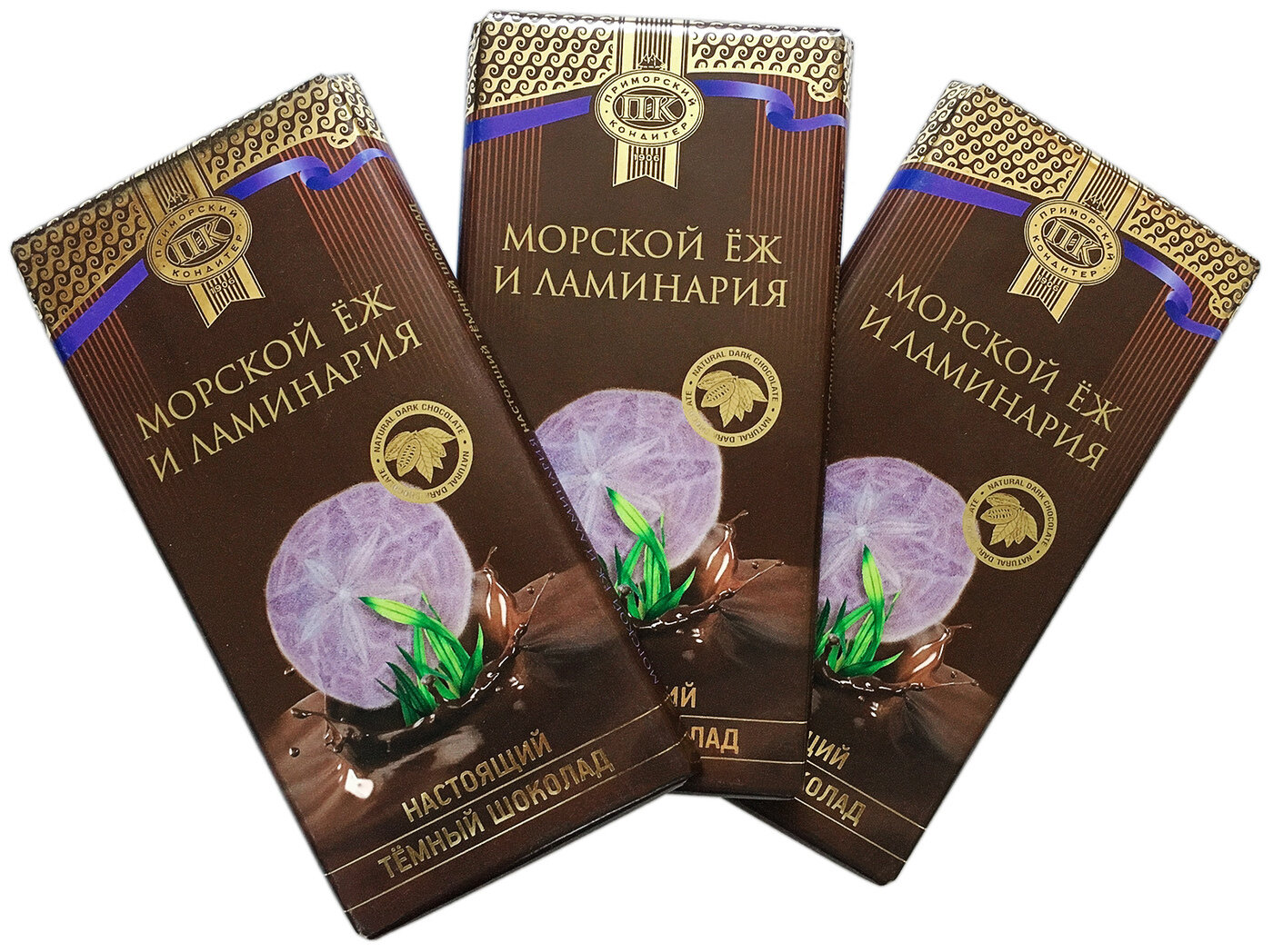 Шоколад темный "Морской еж и ламинария", "Приморский кондитер" - 3шт х 100гр, общий вес 300гр