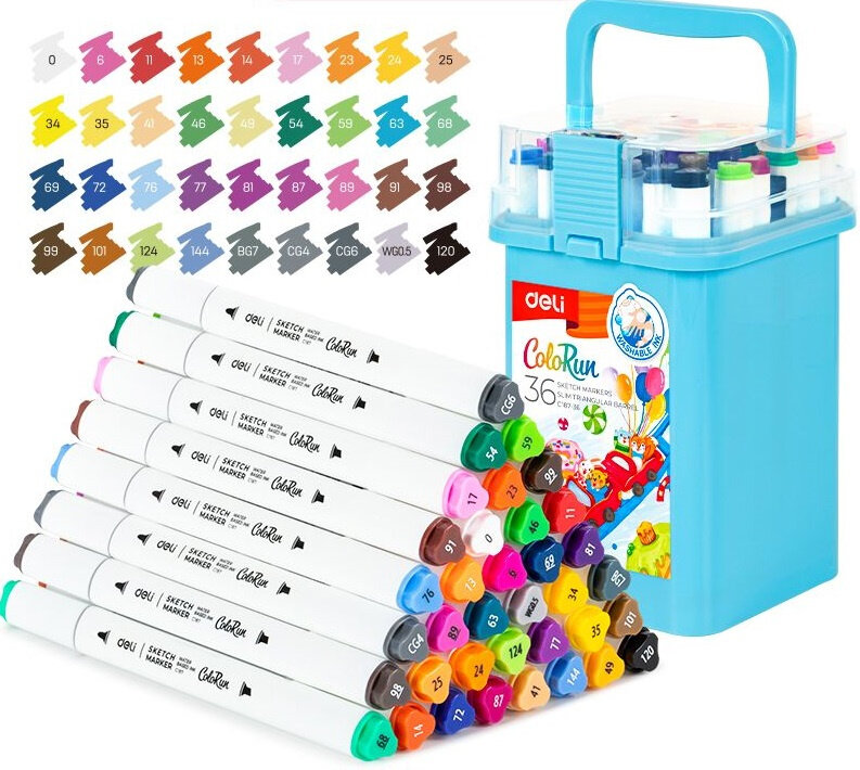Набор маркеров для скетчинга Deli EC187-36 ColoRun 11мм 150мм трехгр. двойной пиш. наконечник 1-5мм