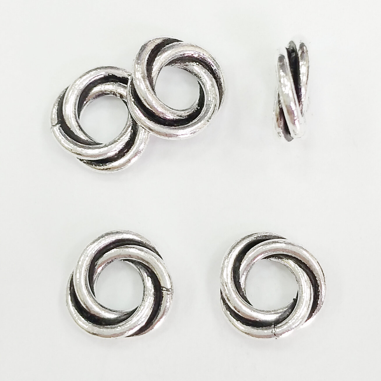 Бусина металлическая 9х3мм, Индия, рондель узкая, витая, базовый материал - латунь, посеребренная с чернением, 10 шт.