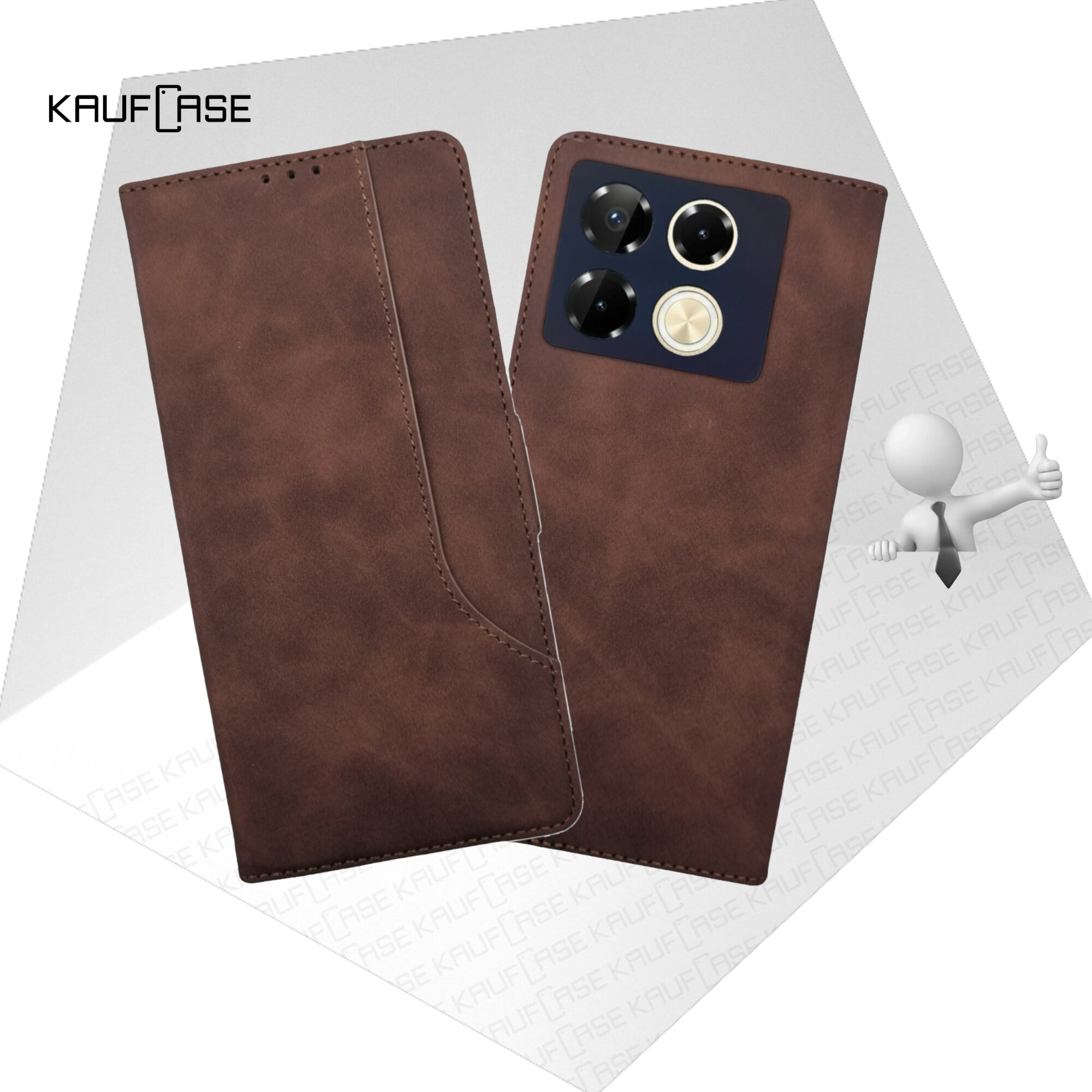 Чехол книжка с карманом кошельком для вашего смартфона Infinix Note 40 Pro+ (6.78"), коричневый. Матовая текстура под кожу, дополнительный карман на крышке чехла, отделения для карт и купюр