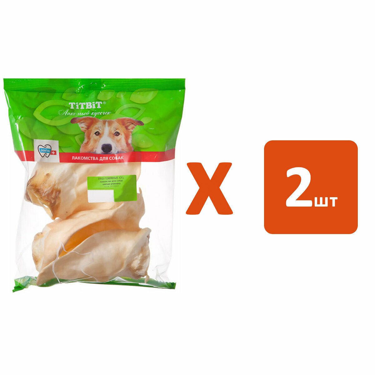 Лакомство TIT BIT для собак ухо говяжье XXL 80 гр (1 шт х 2)
