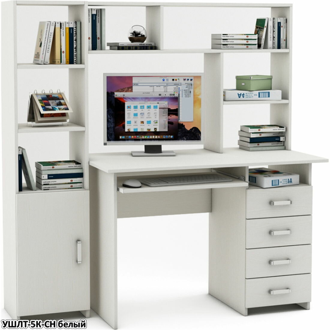 Уголок школьника Лайт-5К с надстройкой Белый, ЛДСП, МФ Владимир VMF, 145х149,2х60 см.