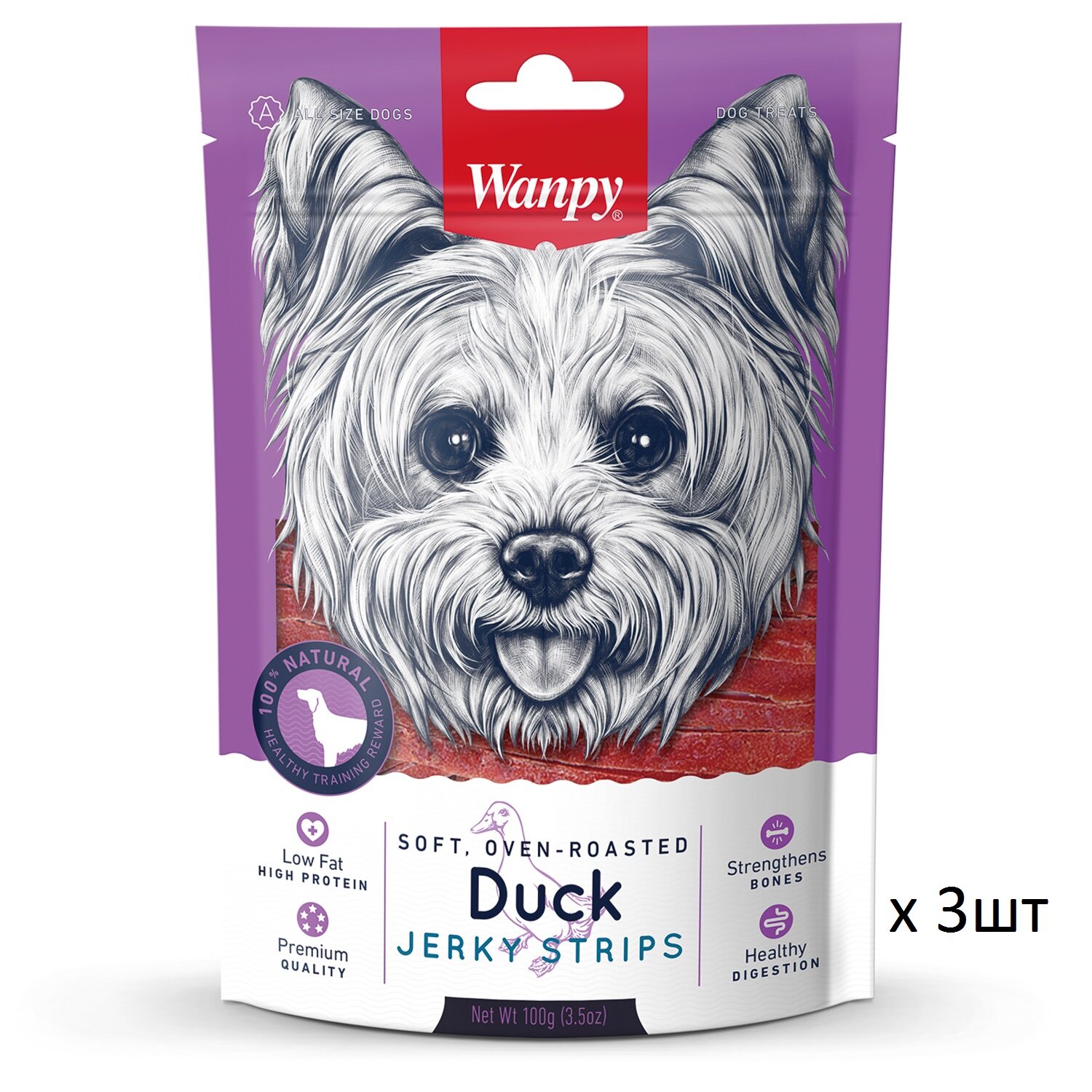 Wanpy Лакомство соломка утиная для собак всех пород 100г (3 штуки)