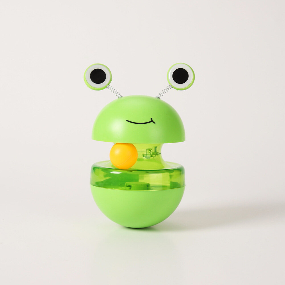 Игрушка для кошек: Лягушка-непадающий балансир с высыпанием корма и пружинной перьевой палочкой для игры