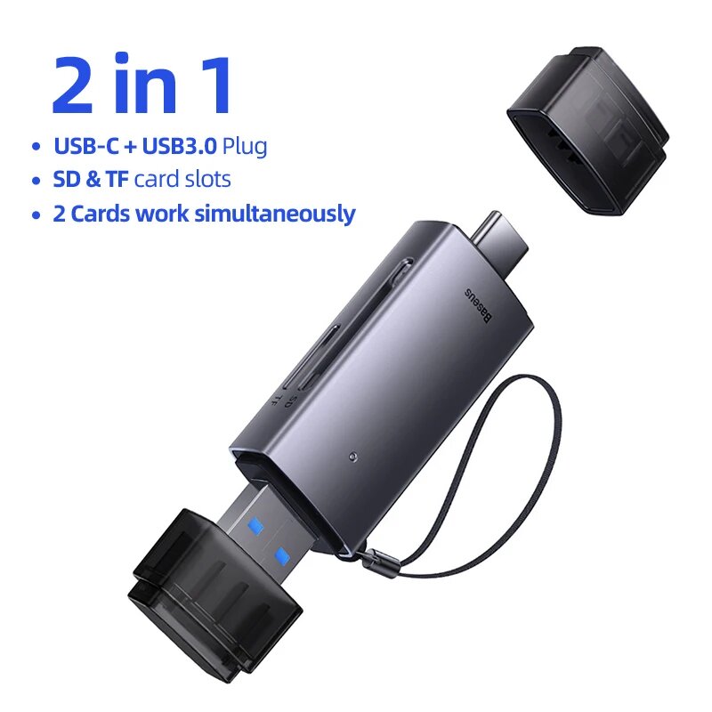 Кардридер Baseus 2 в 1 USB-C/USB 3.0