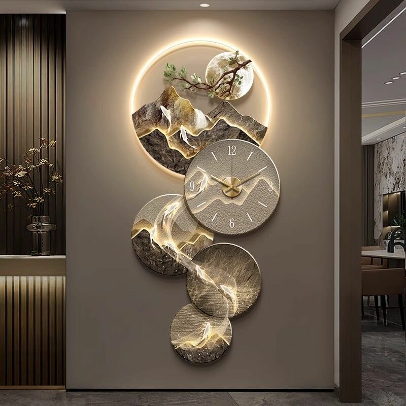 Декоративная картина с часами для прихожей в китайском стиле элегантный элемент интерьера из хрустального фарфора