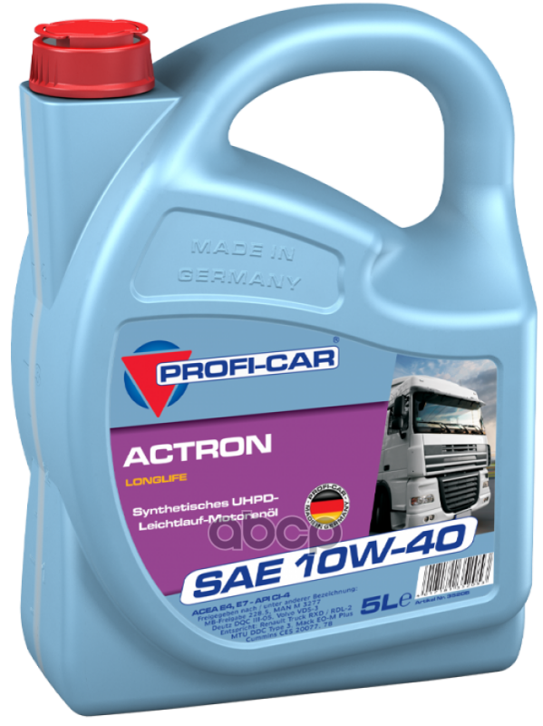 PROF ACTRON 10W40 (5L) масло мотор! синтACEA E4/E7, API CI-4/SL, MB 228.5, MAN M3277/M3377, Volvo VDS-3 PROFI-CAR арт. 35205