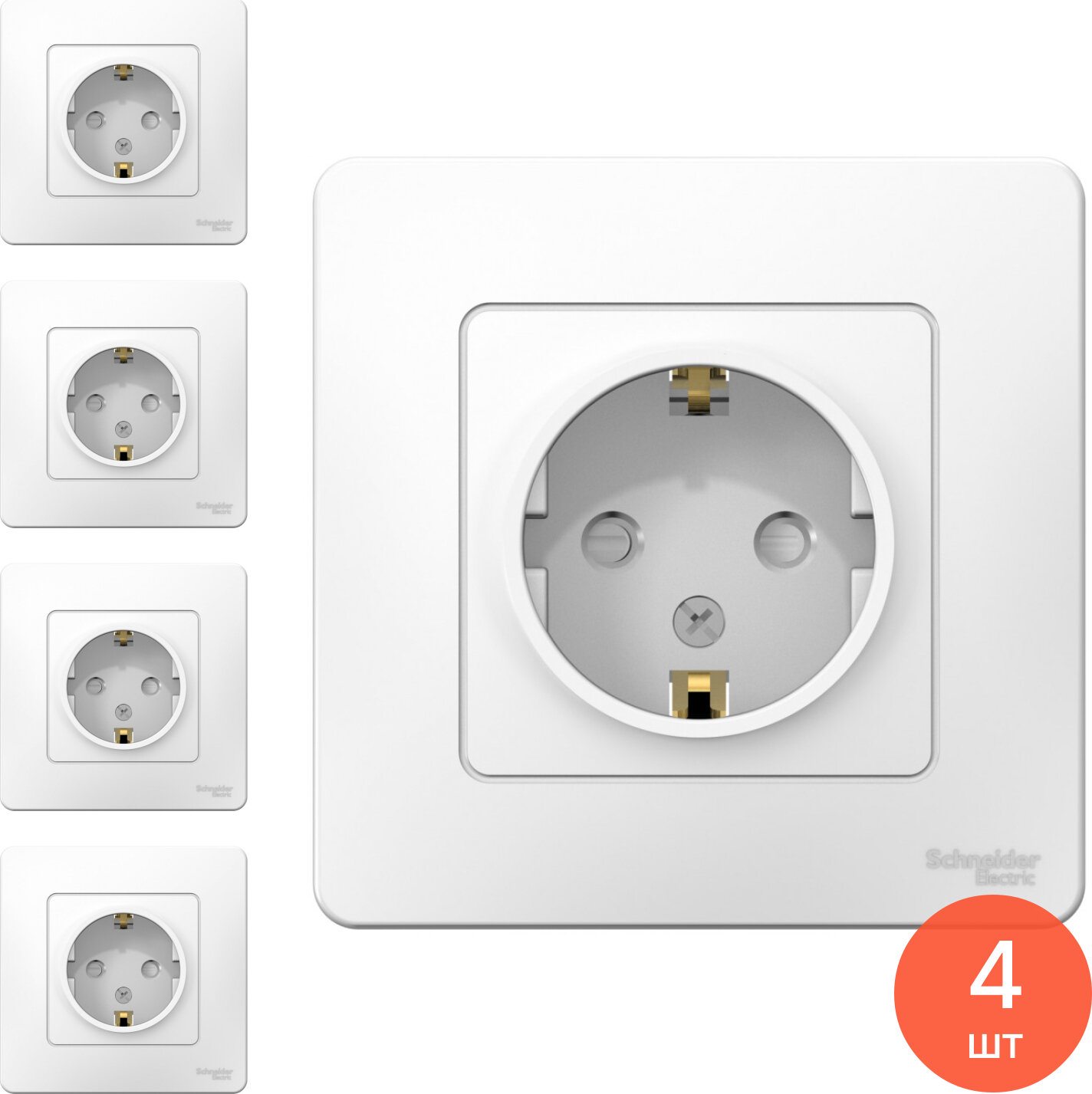 Розетка силовая штепсельная Systeme Electric / Систем Электрик BLANCA, 16А 250В IP20 белый, с заземляющим контактом и шторками BLNRA001111 / электрооборудование (комплект из 4 шт)