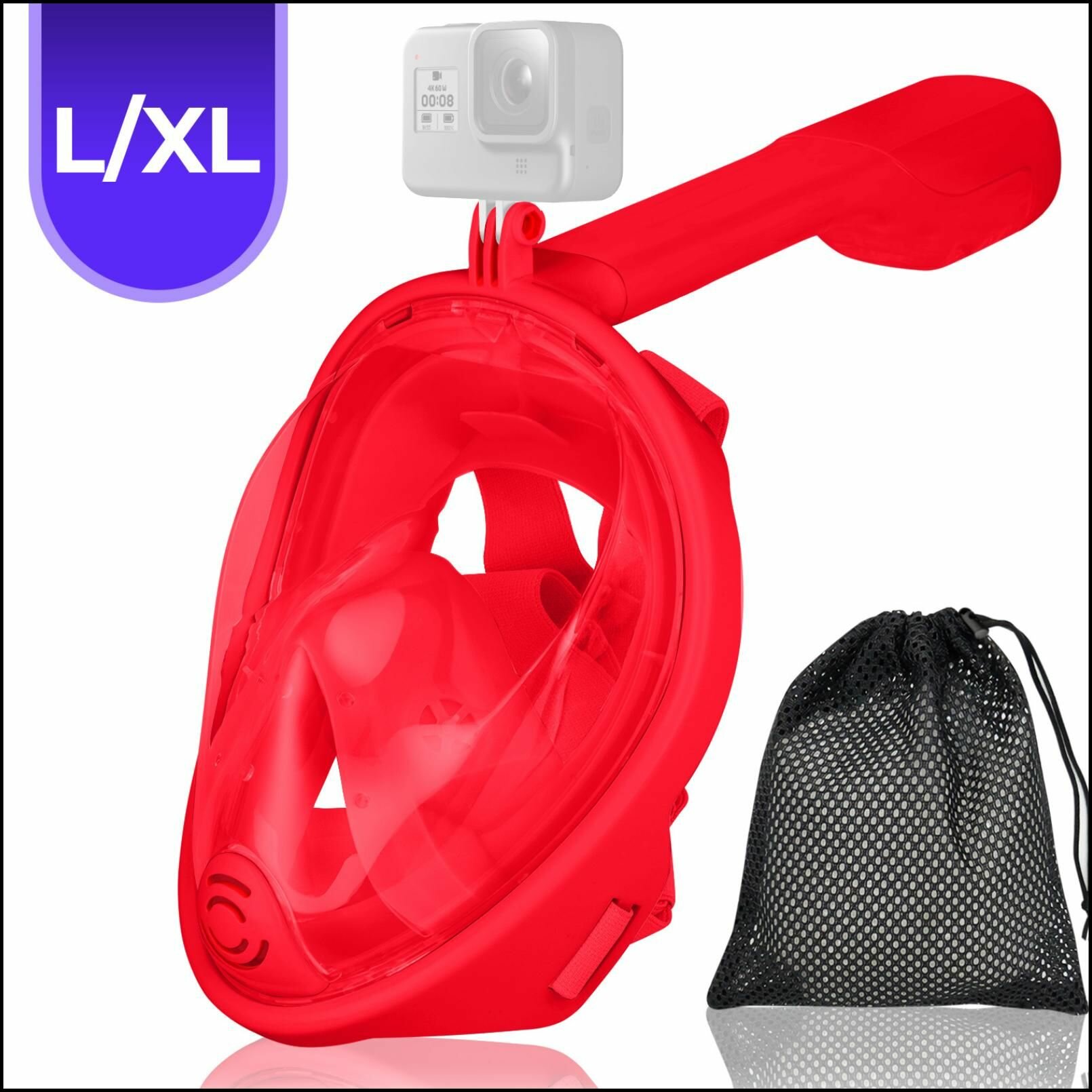 Подводная маска для плавания Goodly, полнолицевая маска для снорклинга с креплением для экшн-камеры, размер L/XL, красный