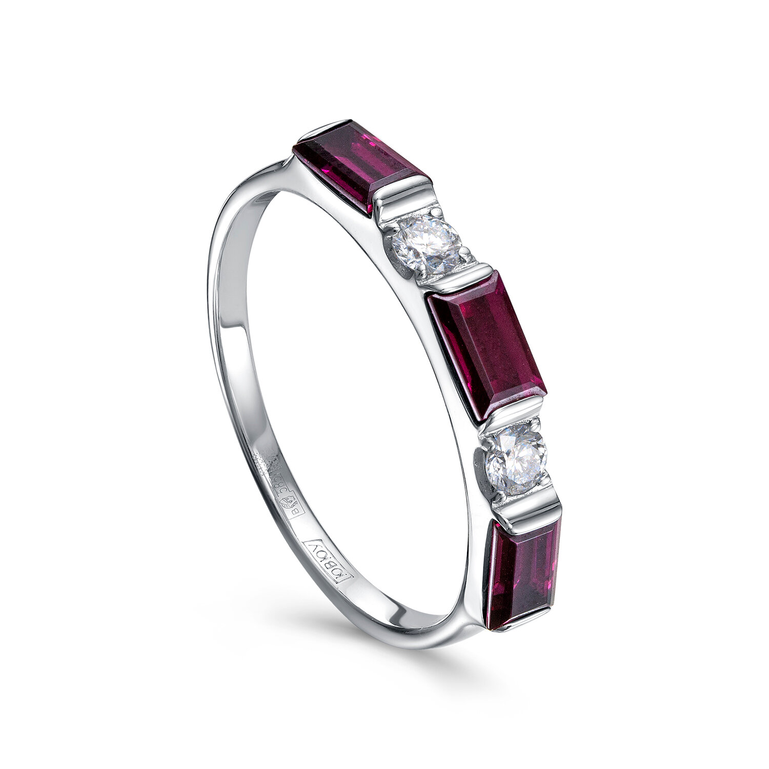 Кольцо, белое золото, 585 проба, бриллиант, родолит