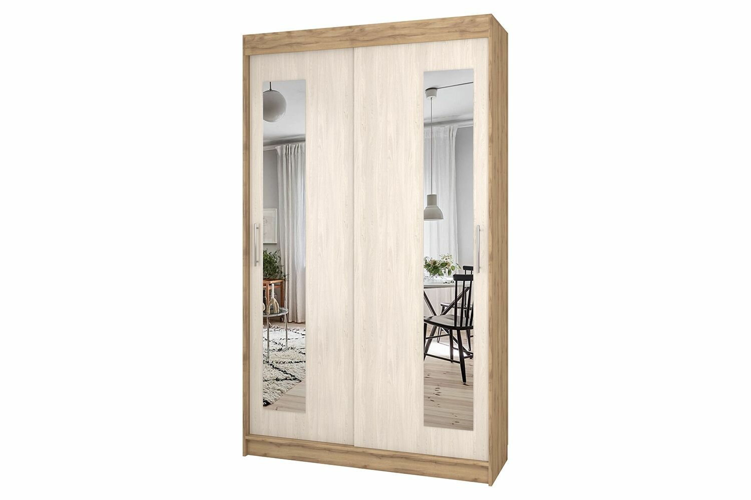 Шкаф-купе для одежды МногоМеб Миллениум 2-18 двухдверный 120x55x220 см, 2 зеркала, дуб золотистый, анкор светлый