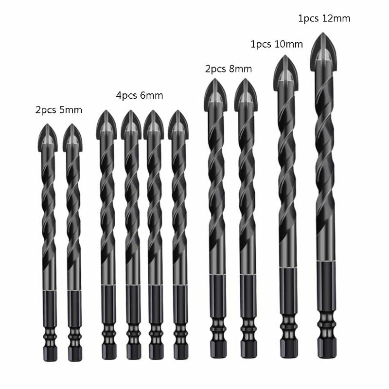 10 шт. для набора шестигранных бит плитки 5/6/8/10/12 мм, кирпич, цемент, бетон, стекло, пластик, коррозионная стойкость