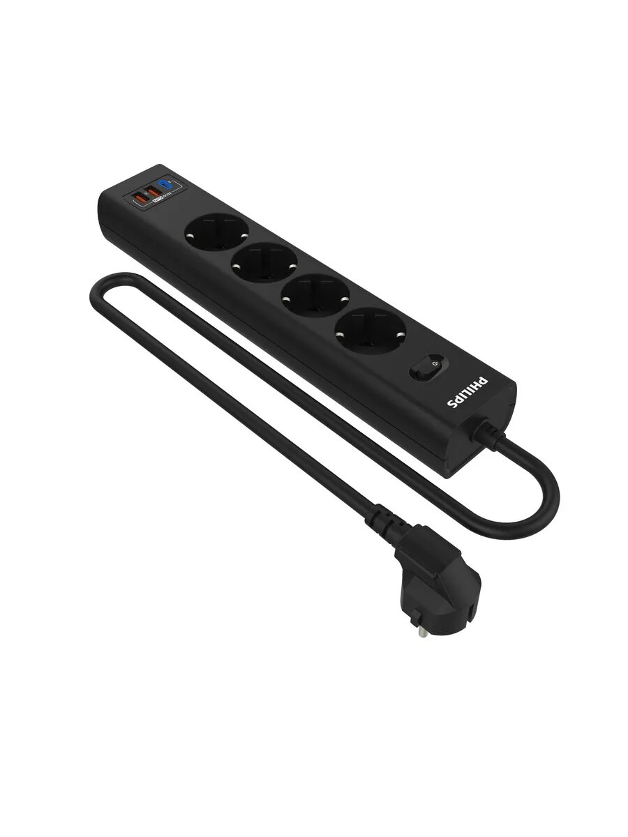 Сетевой фильтр Philips CHP8246BA/51 2м (4 розетки) черный