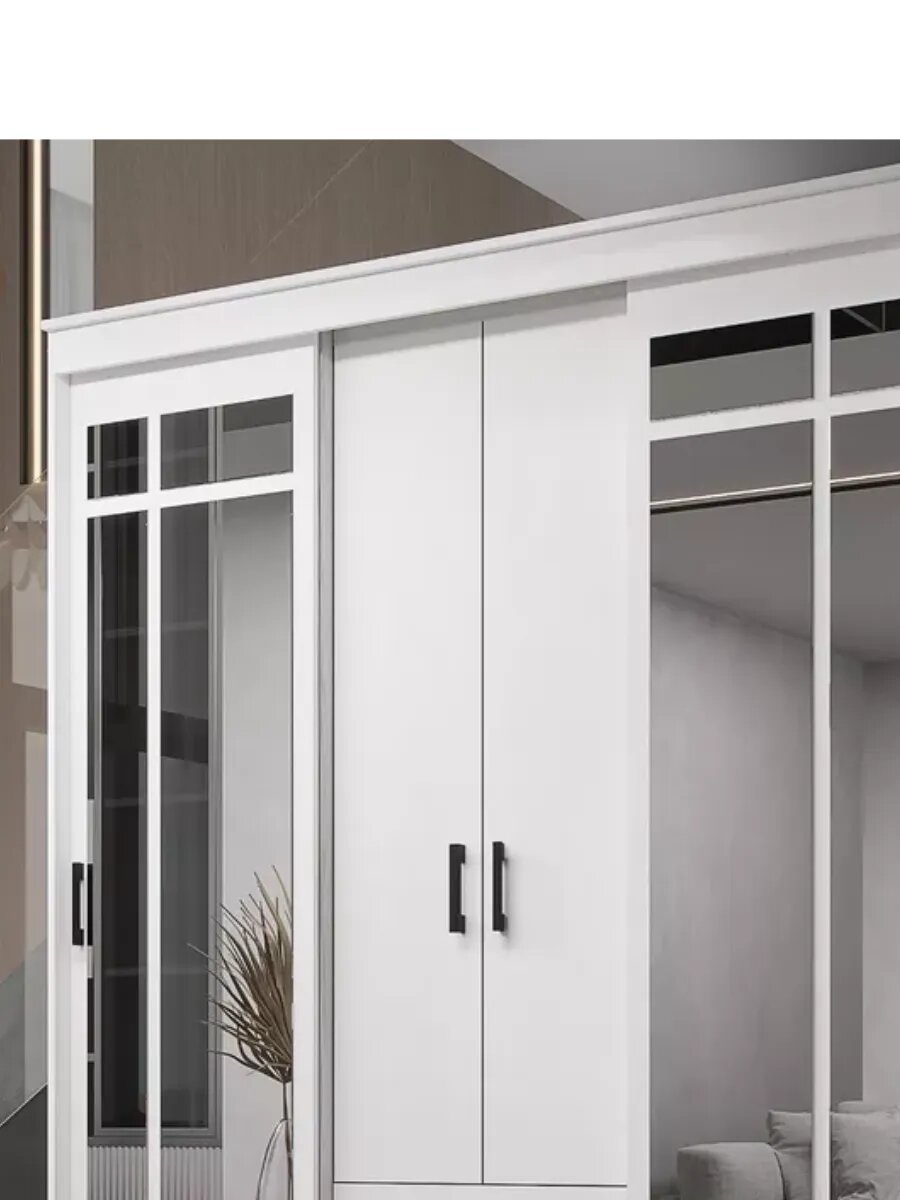 Шкаф-купе, для одежды, с зеркалом, ЛДСП, шариковые направляющие, белый