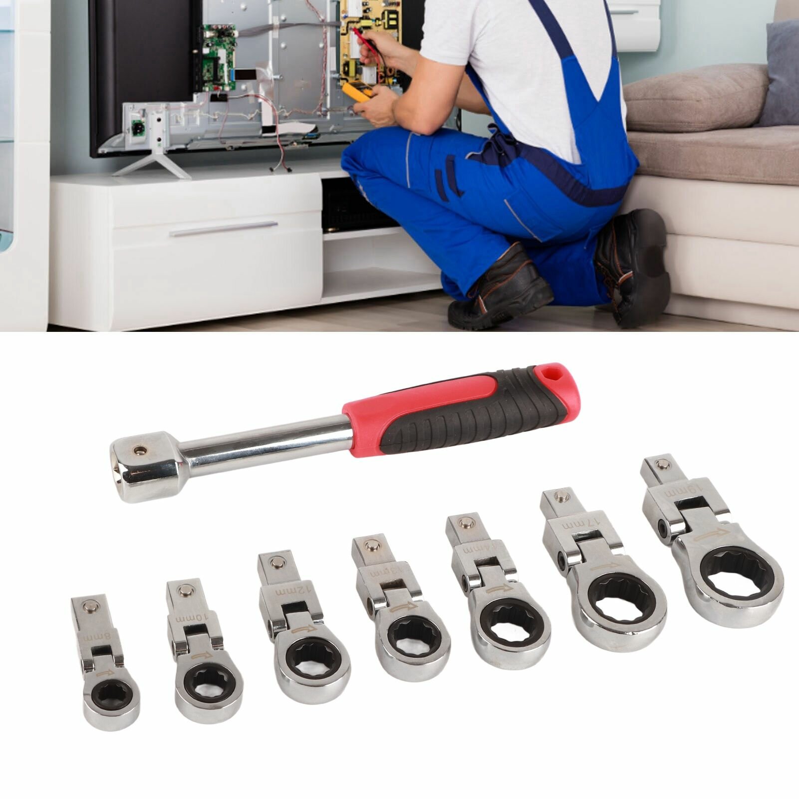 8 шт. храповой ключ с гибкой головкой 180 , хром-ванадиевая сталь, для обслуживания