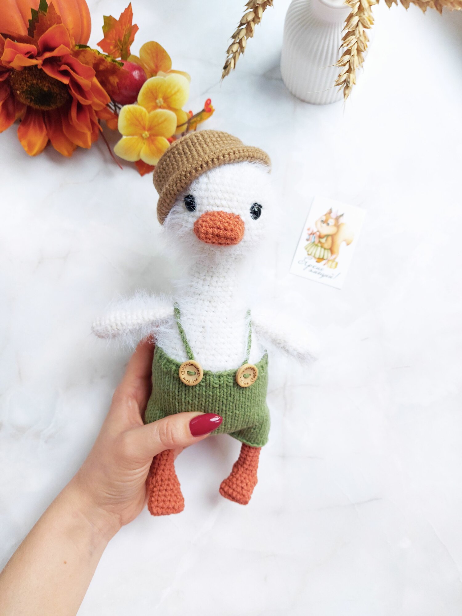 Гусь вязаный, интерьерный гусь белый ручной работы