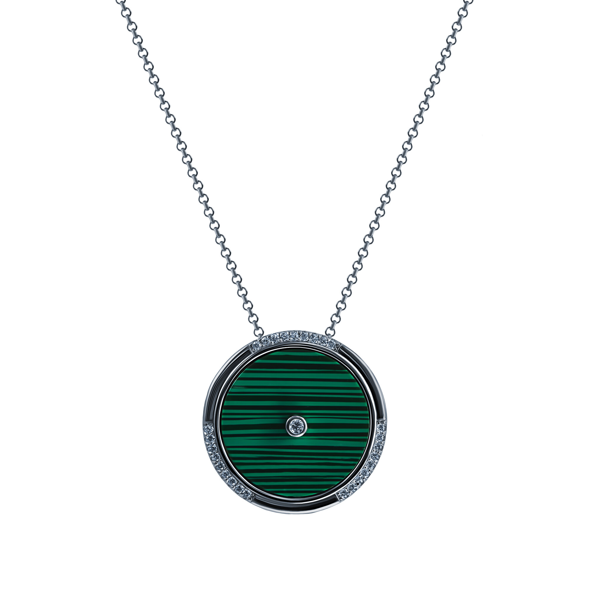 Шарм, серебро, 925 проба, малахит, фианит