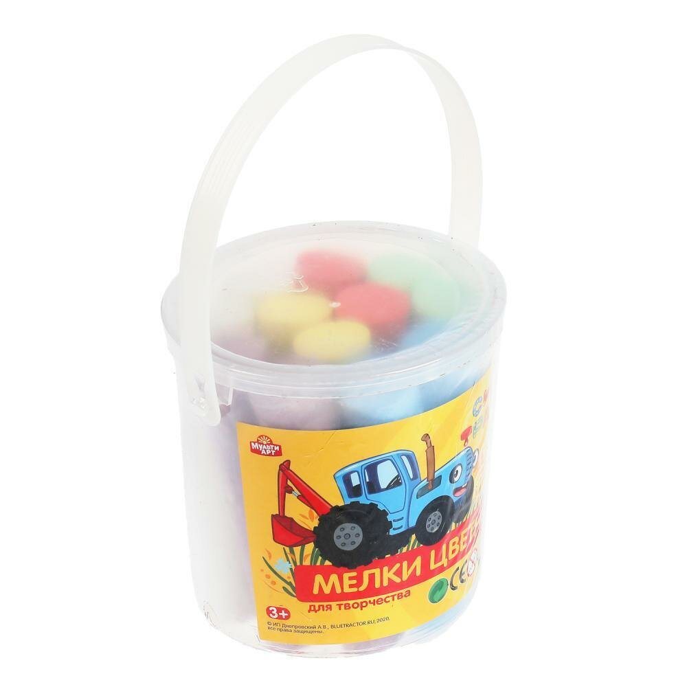 Мелки цветные MultiArt асфальтовые, Синий трактор, 12 шт, 6 цветов, в ведре (MELBUCKET12-STR)