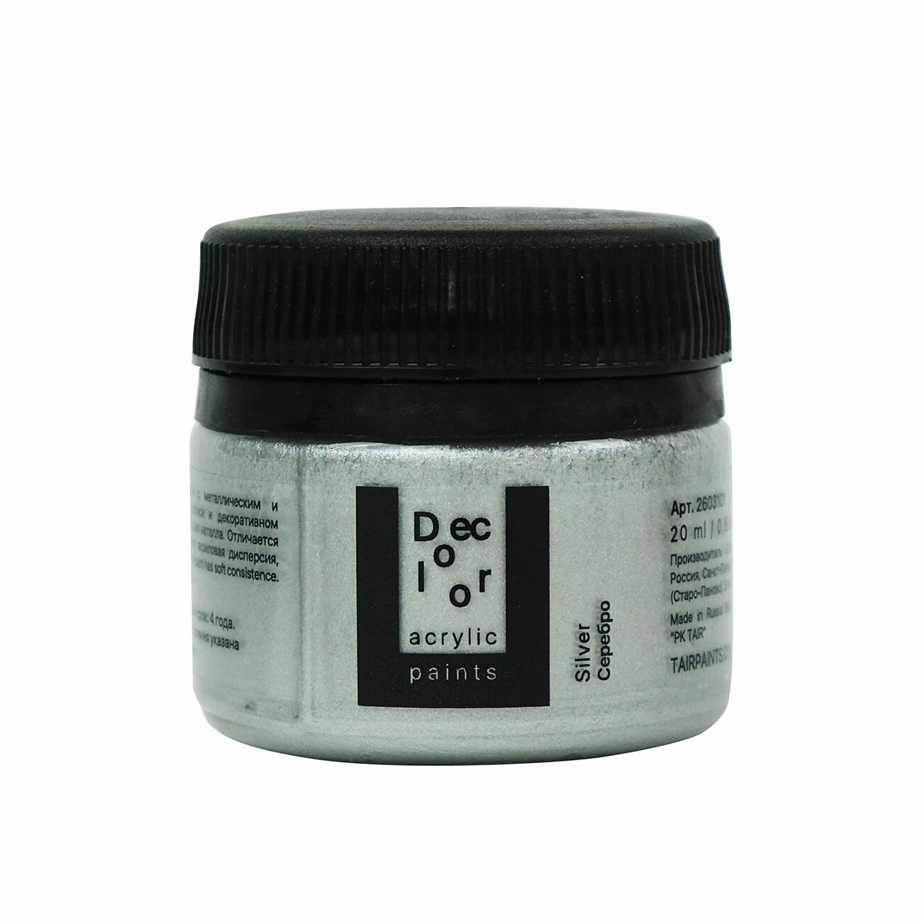 Краска акриловая Таир "Деколор" 20 мл, серебро