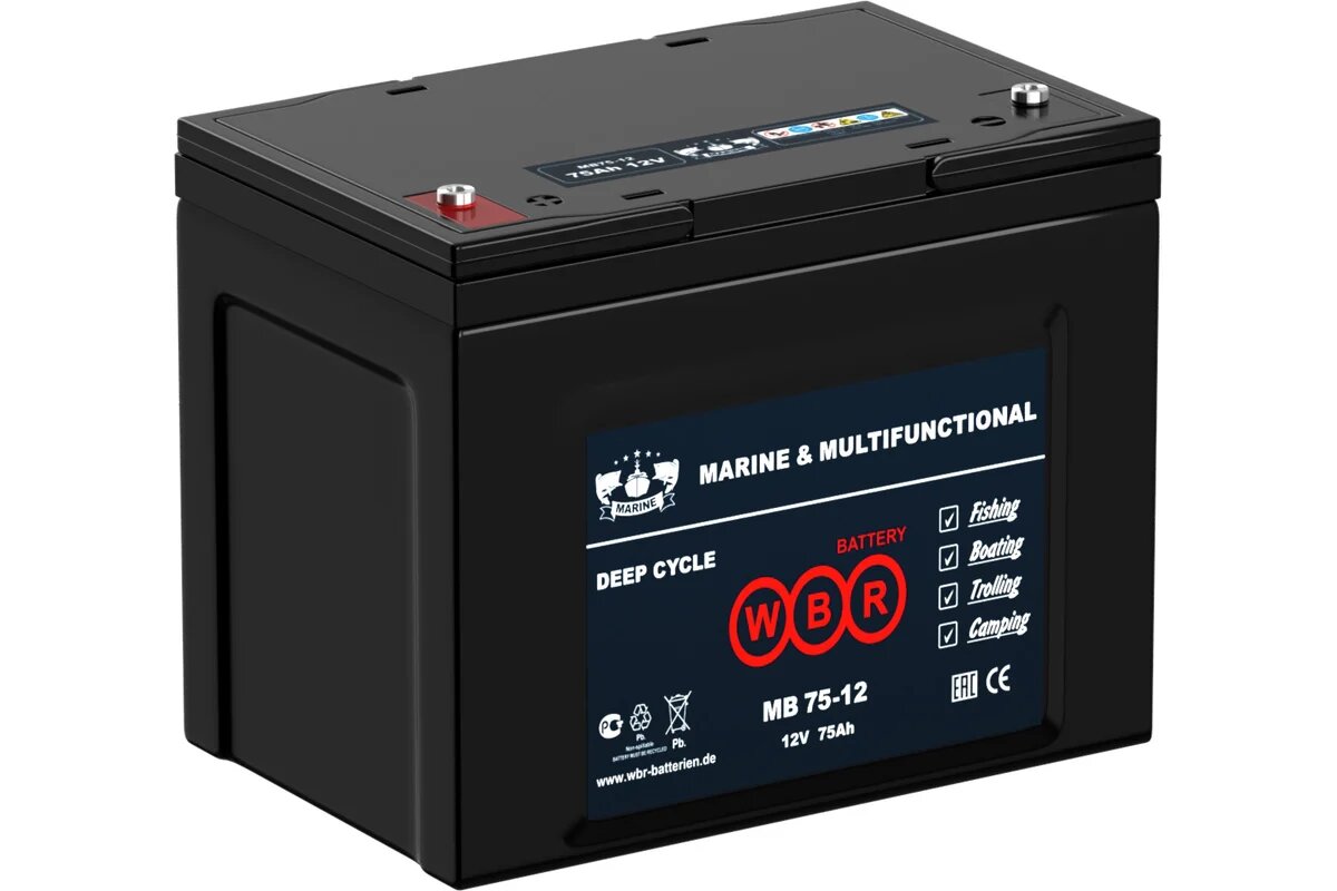 WBR Тяговый аккумулятор для лодочного электромотора MB75-12 12В 75 Ач УТ-00000433