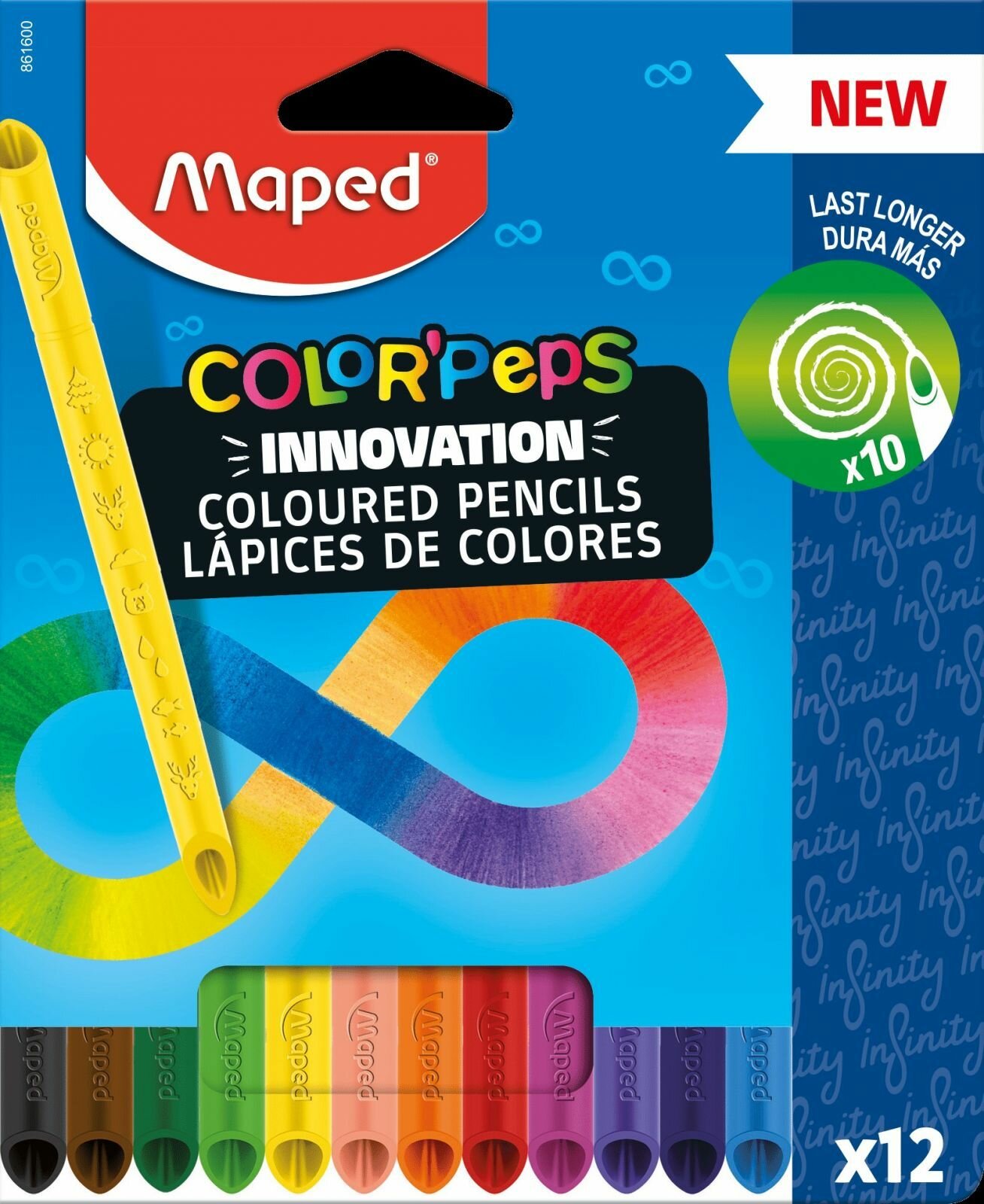 Цветные карандаши Maped "Color'Peps", Вечные, 12 оттенков, трехгранные, на 100% состоят из грифеля (861600)