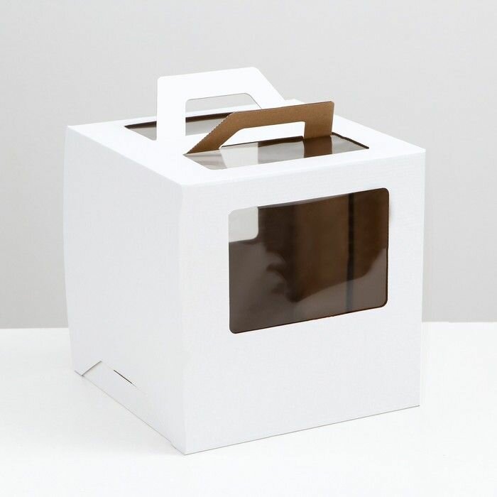 Коробка под торт UPAK LAND 2 окна, с ручками, белая, 26х26х26 см