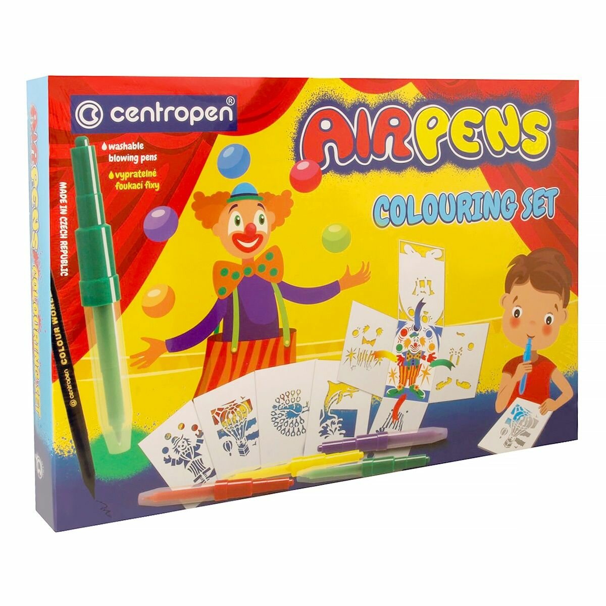Фломастеры Centropen "AirPens Colouring Set", воздушные, 9 цветов, 8 трафаретов (1500/09)