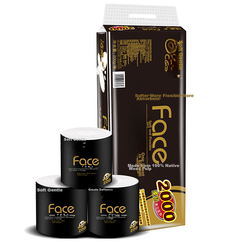 Jierou Core Roll Toilet Paper, Black Face Extra Thick 4-Ply 200g*10 Rolls, Tissue Paper, Virgin Wood Pulp, Easy to Flush And Biodegradable