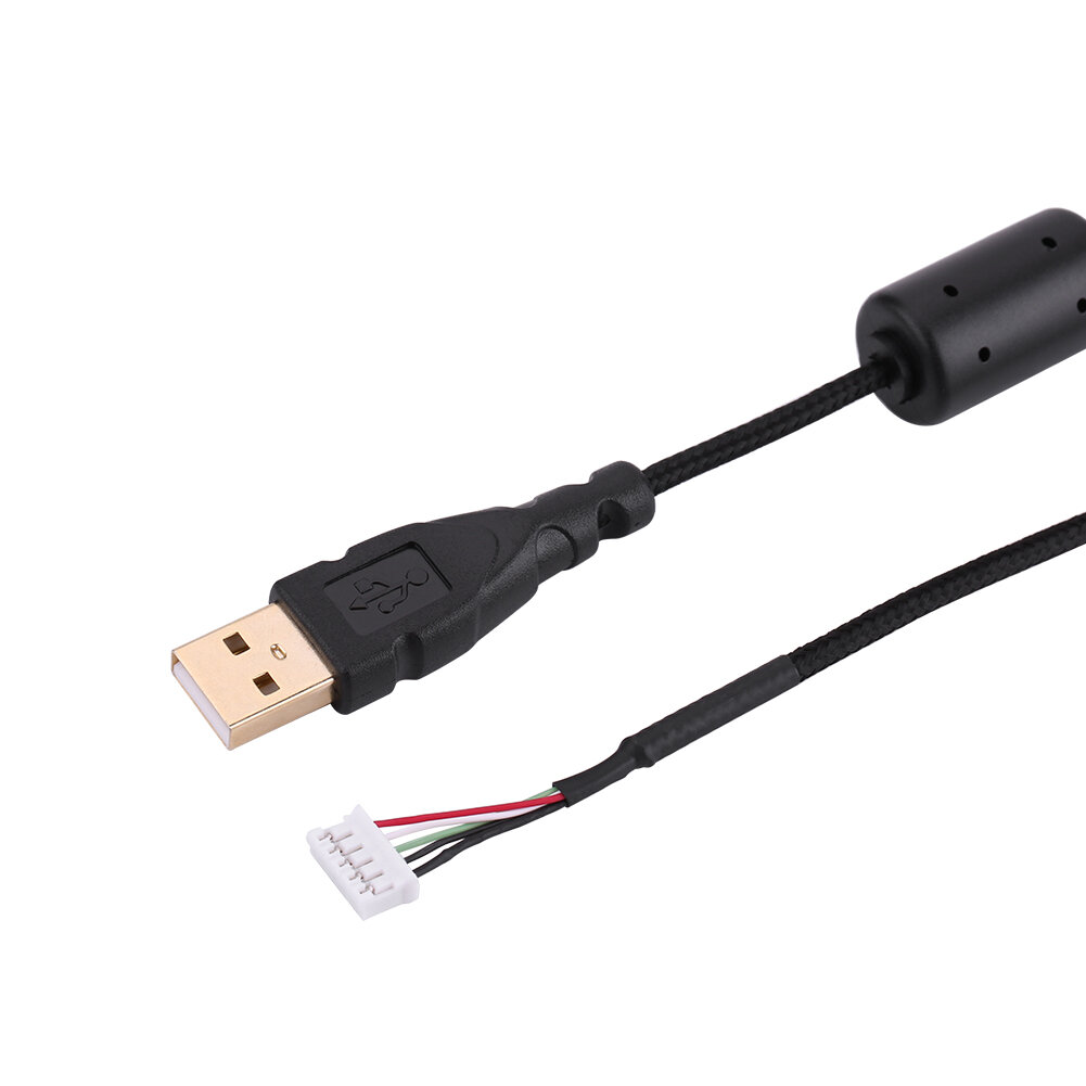 Замена кабеля для мыши Universal braided line wire для Microsoft или Logitech Line 1 черный, USB-коннектор золотистый, 5-контактный разъем, OD 2.8мм, длина 2м, вес упаковки 53г, 1 шт.