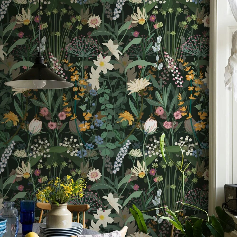 Водостойкие обои из ПВХ с зелеными цветами, износостойкие, простая установка, обои для гостиной, украшение для дома, гостиной, стены