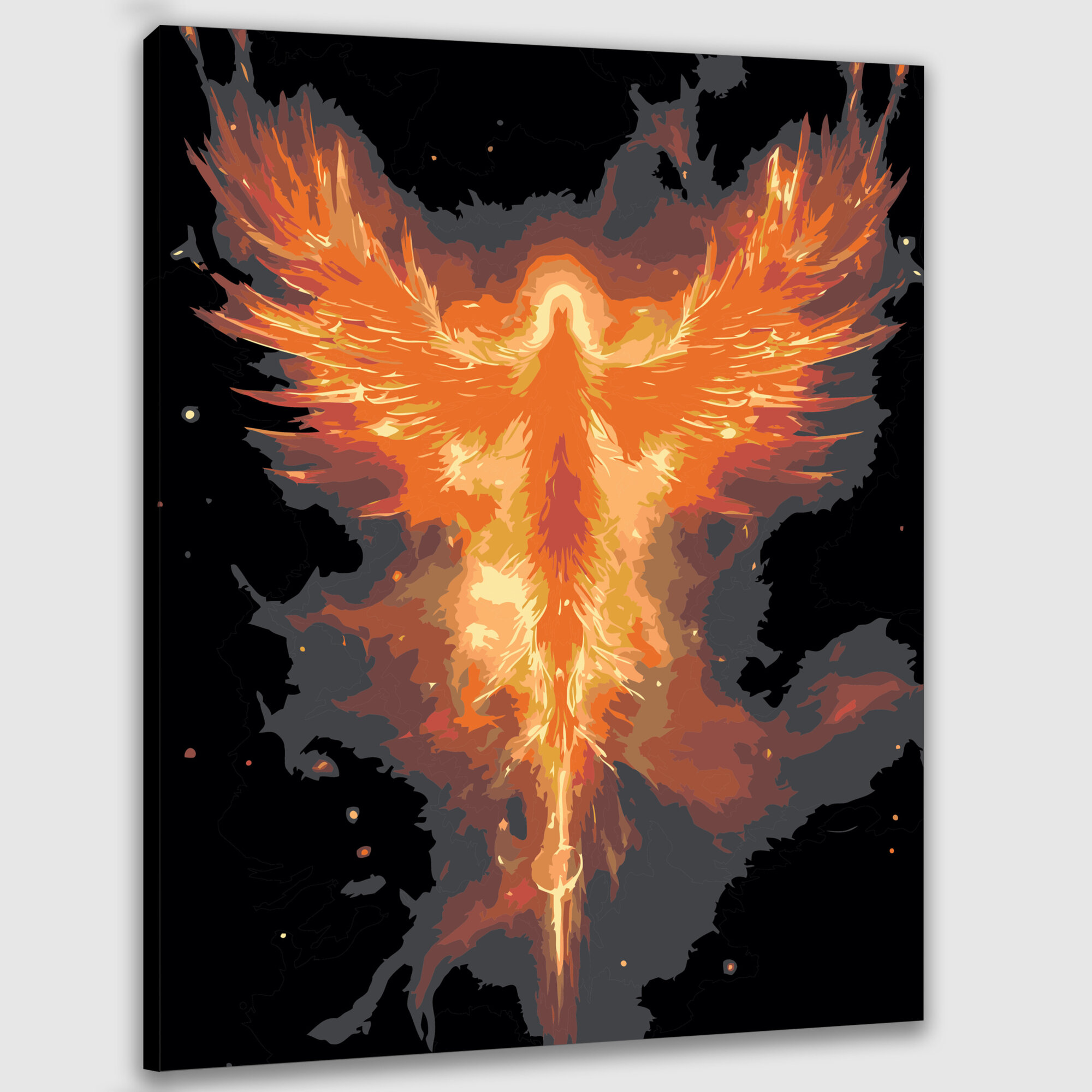 Картина по номерам 40x50 см, феникс, небесное царство, светящиеся перья, туманности, звезды