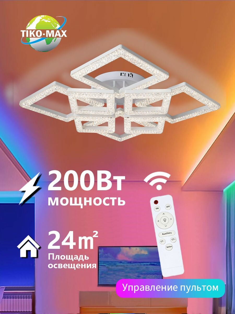 Люстра потолочная ЯЛампа светодиодная 200 W , пульт управления , изменяемая цветовая
