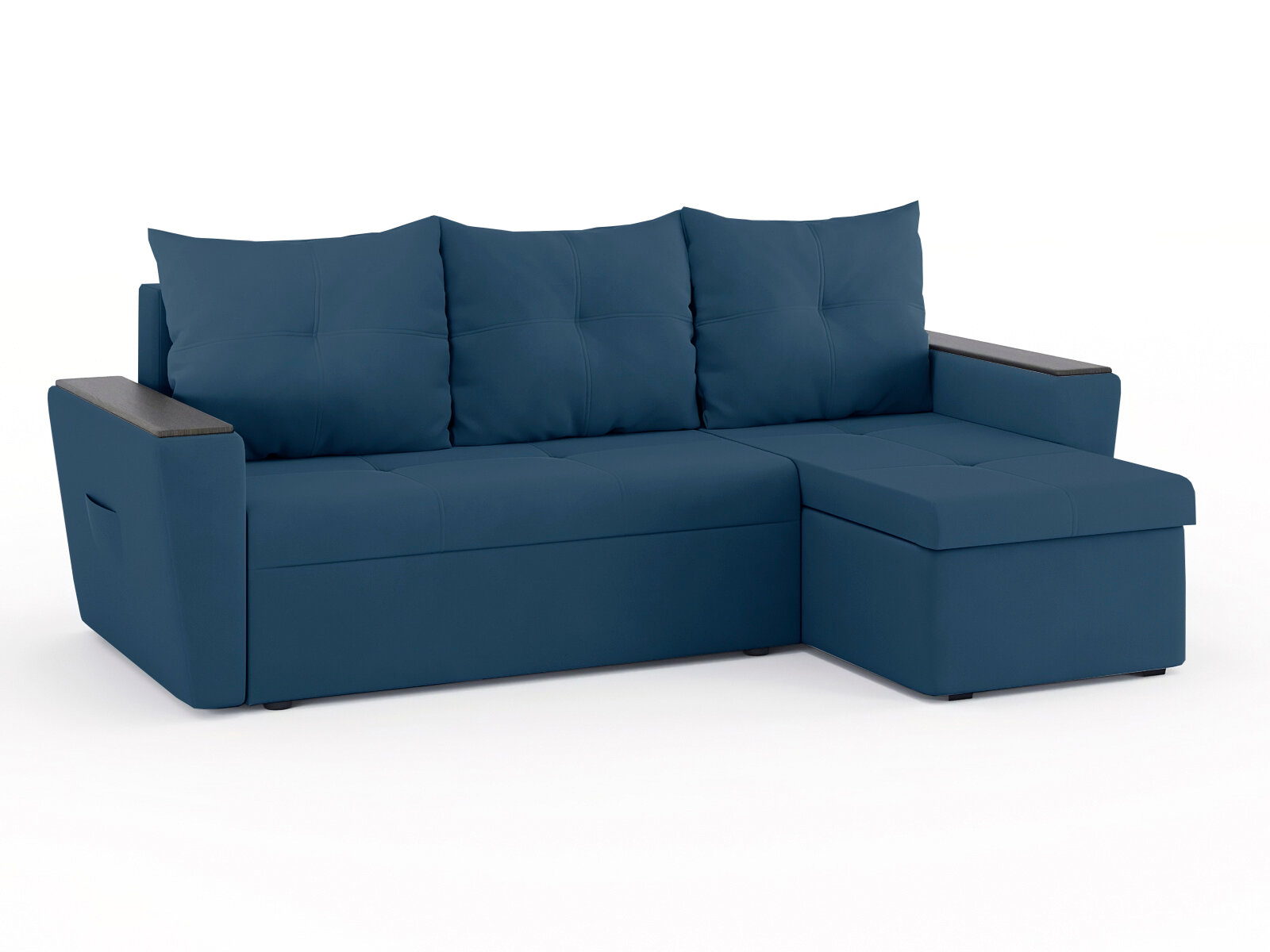 Диван угловой DiHall Дубай Майами Индиго, обивка из велюра, раскладной, еврокнижка