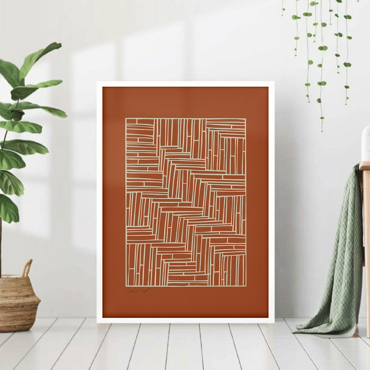 Постер "Коричневая абстракция в современном стиле" 50x70 в белой рамке на стену для интерьера