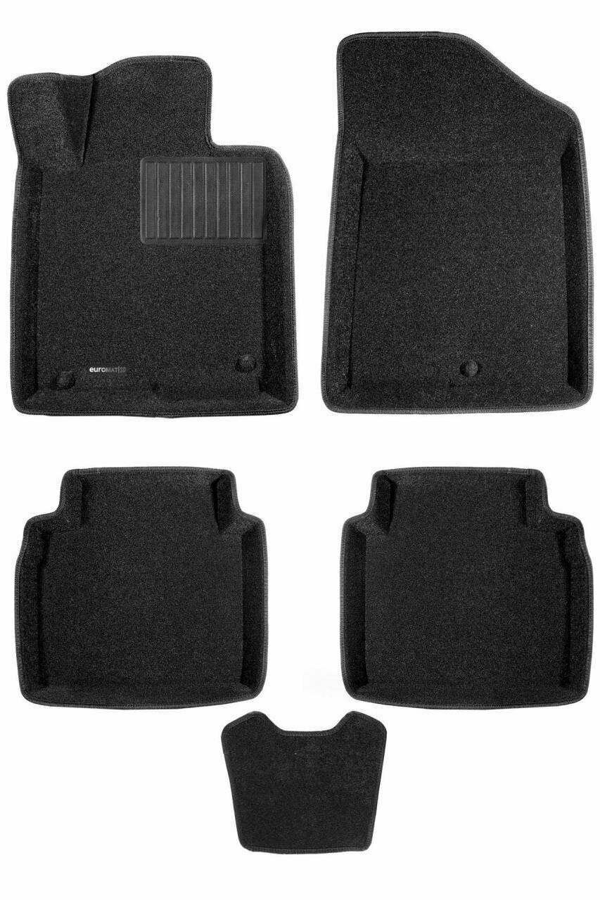 Коврики текстильные 3D Euromat для Hyundai Sonata VII (2014-2019) / Kia Optima IV (2015-2020) (3Д Евромат Хендай Соната 7 / Киа Оптима 4), с полиуретановым подпятником, черные